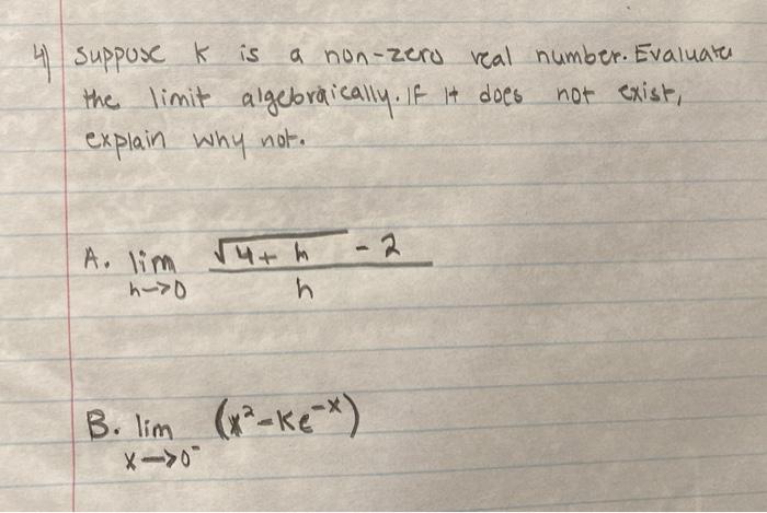Solved 4 suppose k is a non- zero real number. Evaluate the | Chegg.com