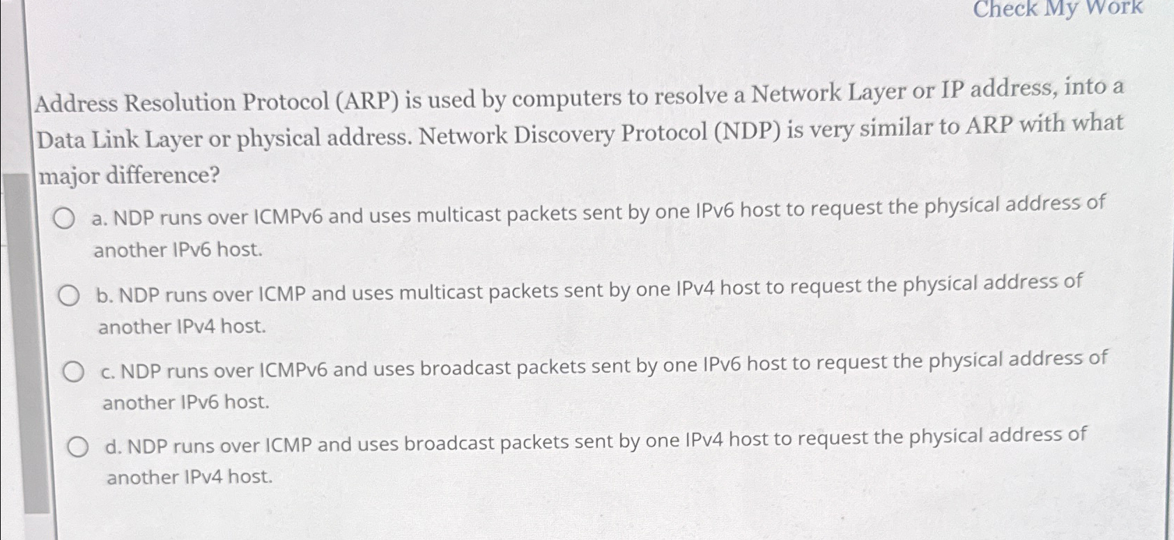 Solved Check My WorkAddress Resolution Protocol (ARP) ﻿is | Chegg.com