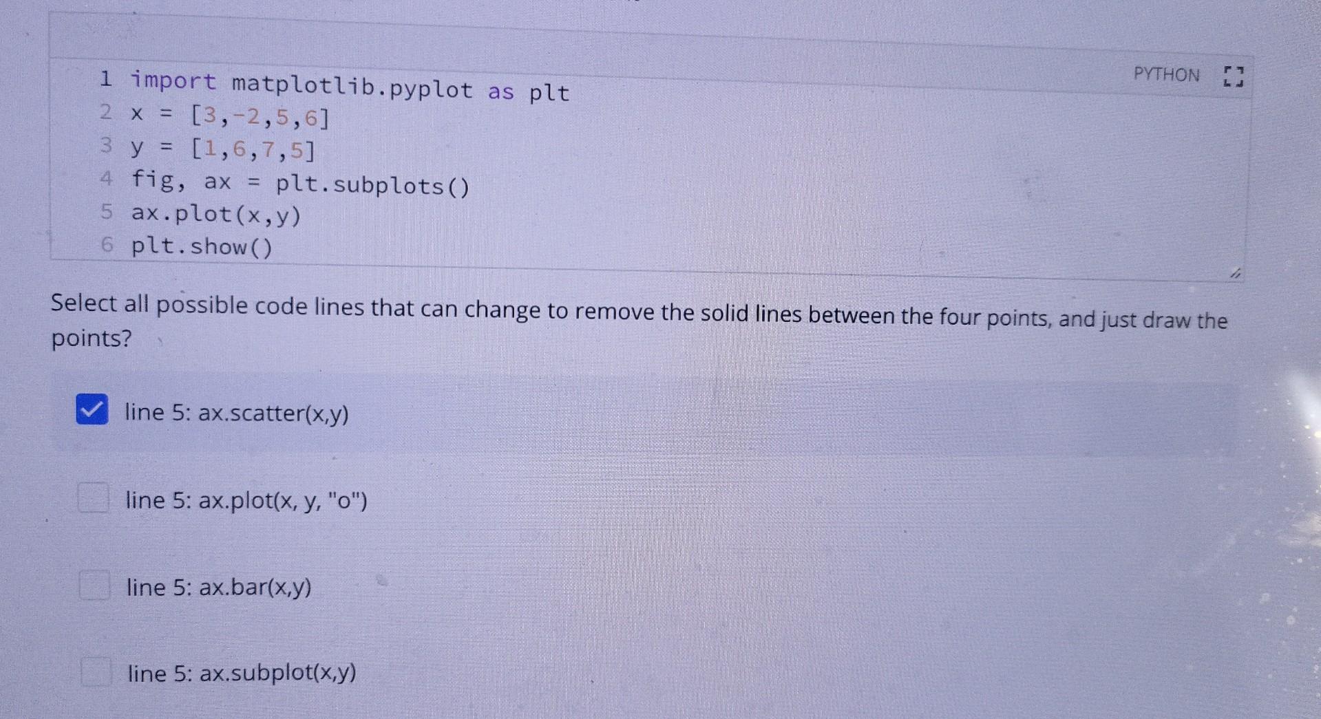 Solved 1 Import Matplotlib pyplot As Plt 2x 3 2 5 6 Chegg