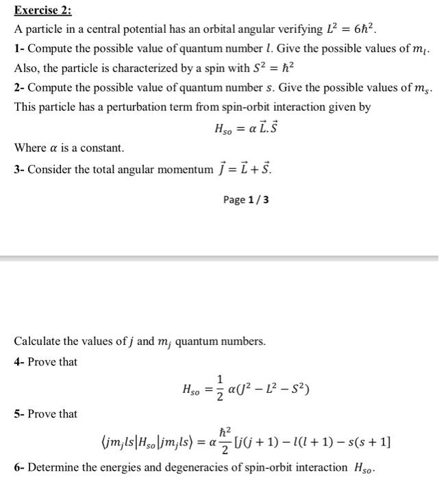 Solved Exercise 2: A particle in a central potential has an | Chegg.com