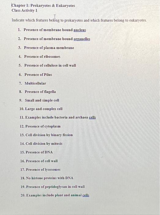 Solved Chapter 1: Prokaryotes \& Eukaryotes Class Activity 1 | Chegg.com
