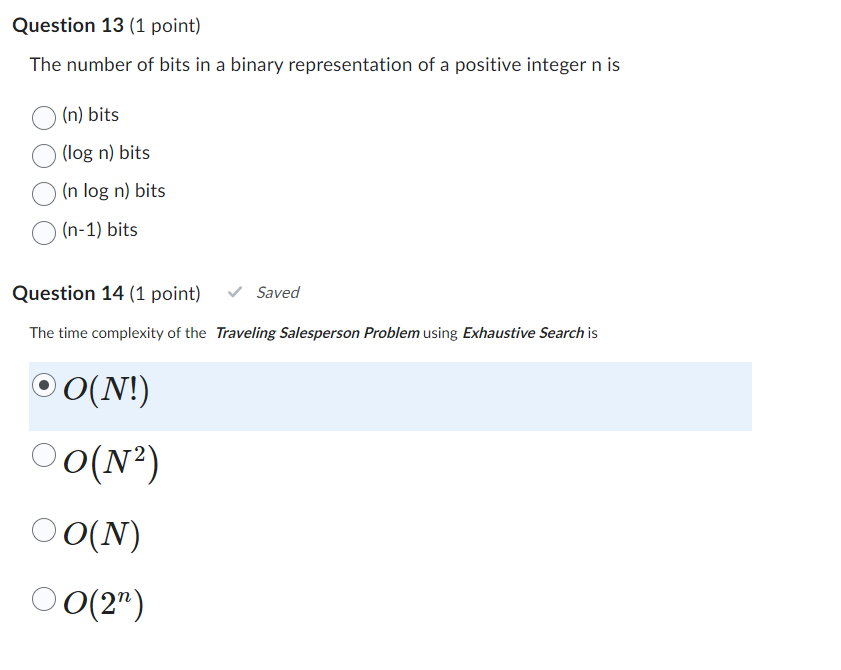Solved Question 13 (1 ﻿point)The number of bits in a binary | Chegg.com