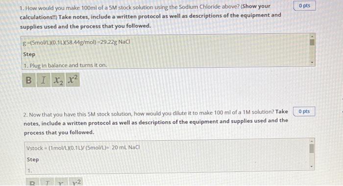 Solved 1. How would you make 100ml of a 5M stock solution | Chegg.com
