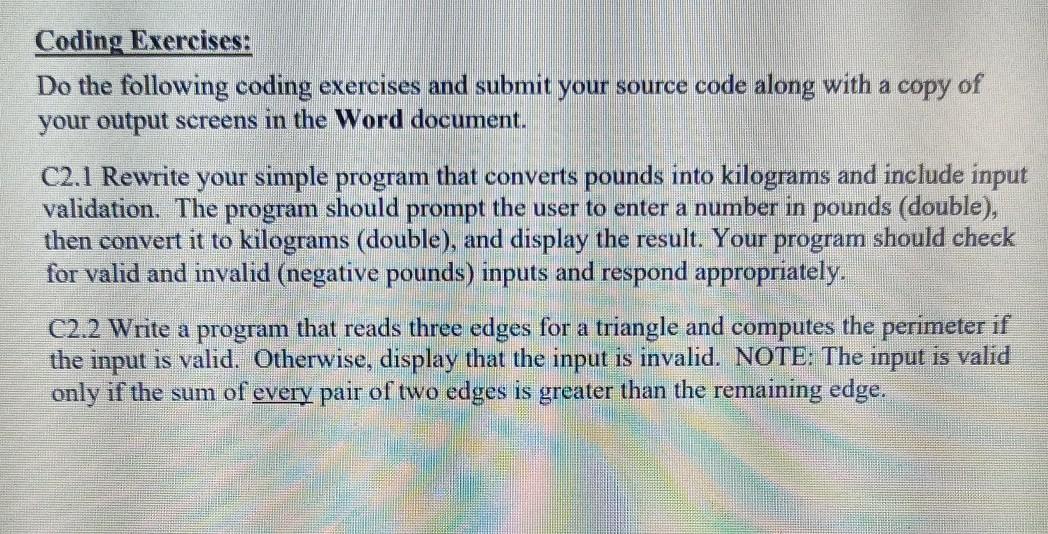 Solved Coding Exercises: Do the following coding exercises | Chegg.com