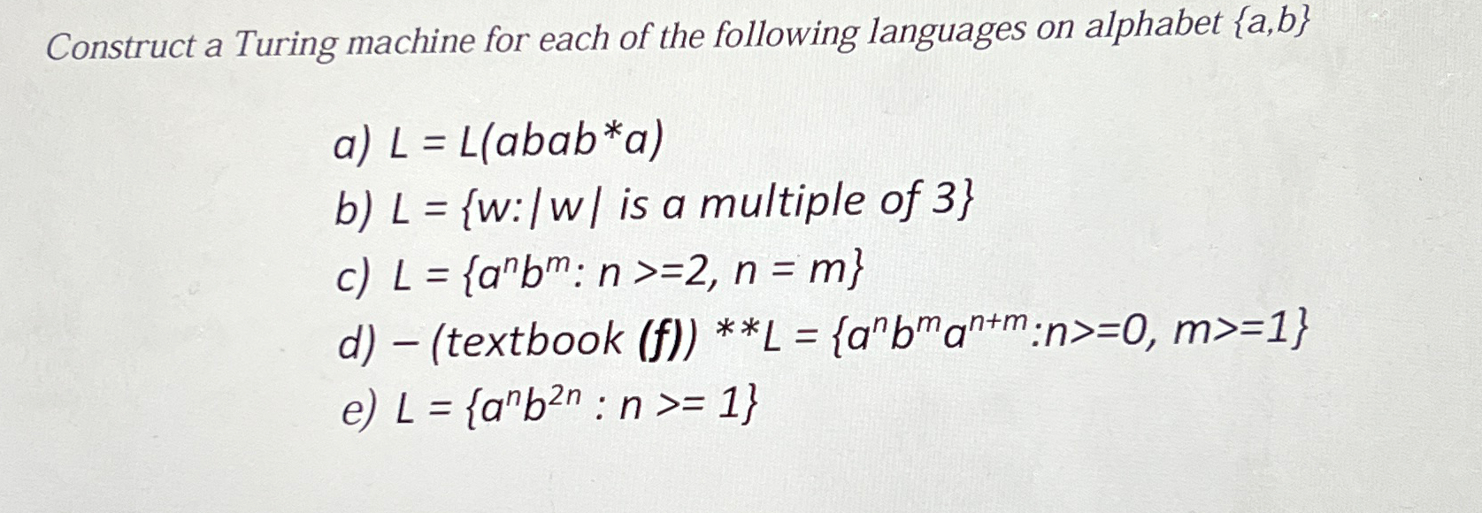 Solved Construct a Turing machine for each of the following | Chegg.com