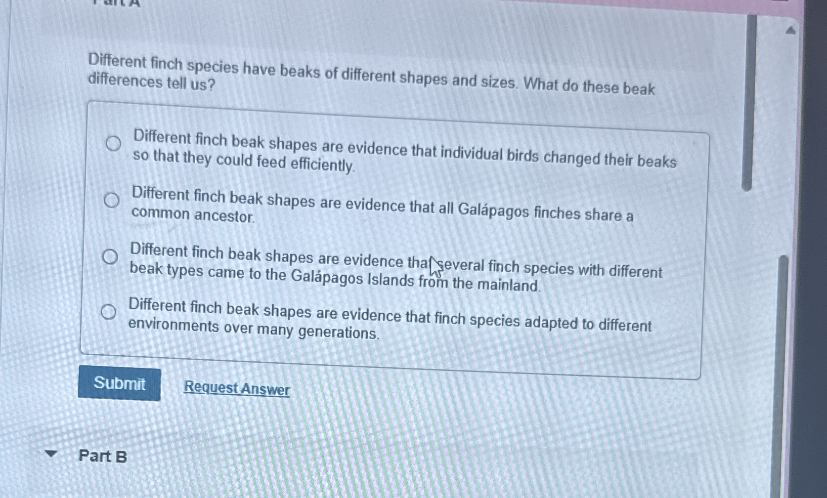 Different finch species have beaks of different | Chegg.com