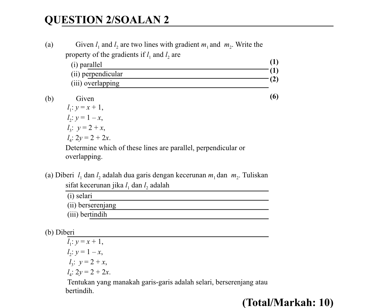 Solved QUESTION 2/SOALAN 2(a) ﻿Given l1 ﻿and l2 ﻿are two | Chegg.com