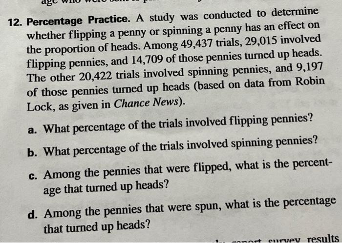 Solved 12. Percentage Practice. A study was conducted to | Chegg.com