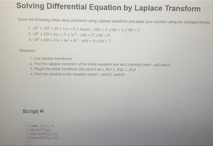 Solved Solving Differential Equation by Laplace Transform | Chegg.com