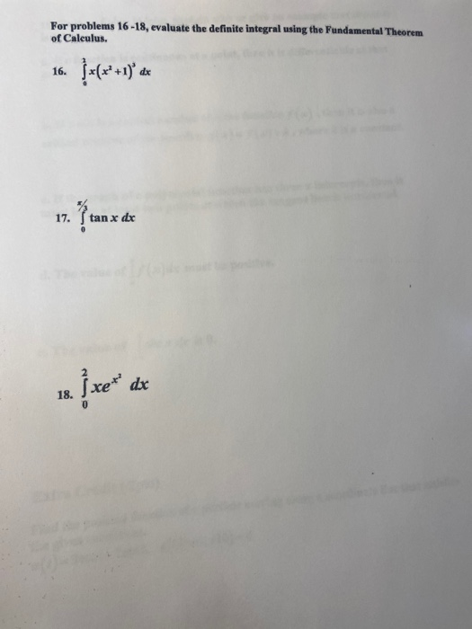 Solved For problems 16-18, evaluate the definite integral | Chegg.com
