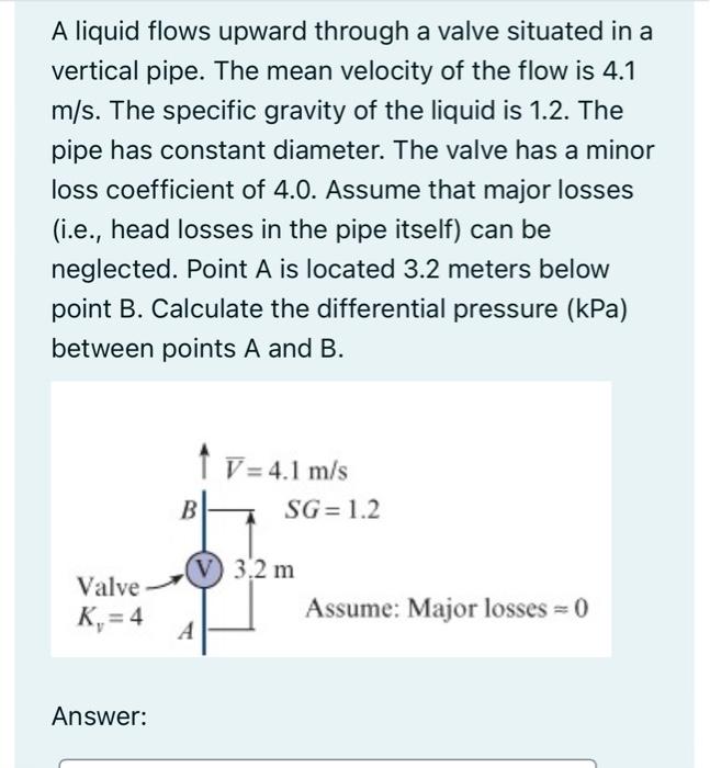 Solved A liquid flows upward through a valve situated in a | Chegg.com