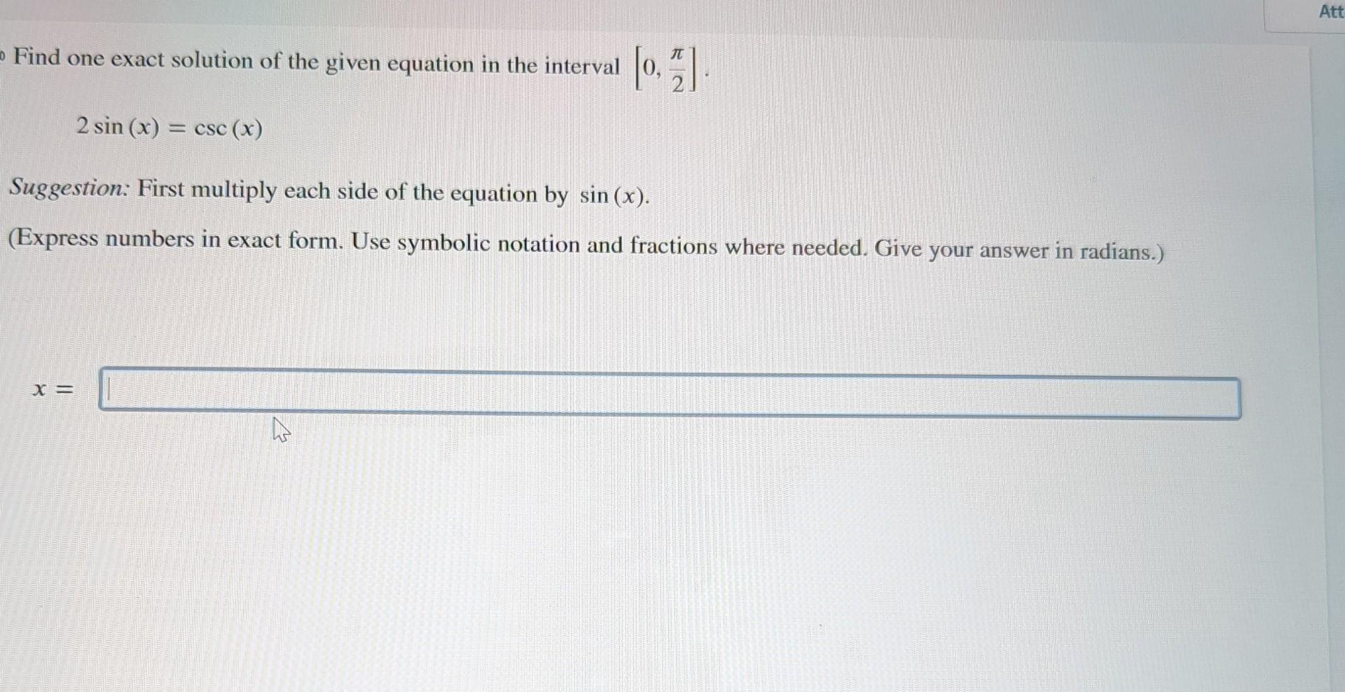Solved Find one exact solution of the given equation in the | Chegg.com