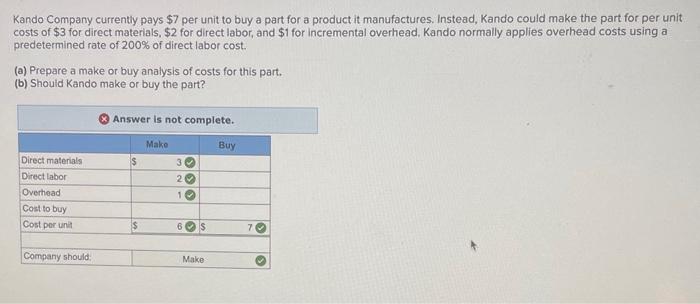 Solved Kando Company currently pays $7 per unit to buy a | Chegg.com
