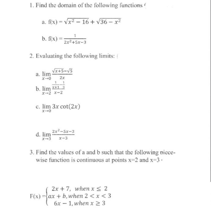 Solved A F X X2−16 36−x2 B F X 2x2 5x−31 2 Evaluating