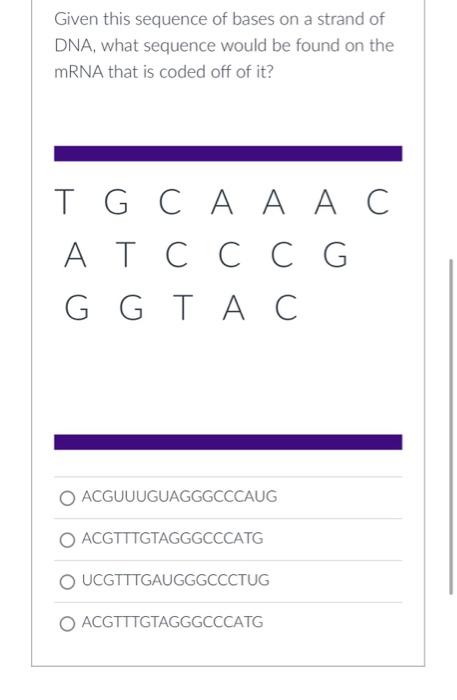 Solved Given this sequence of bases on a strand of DNA, what | Chegg.com