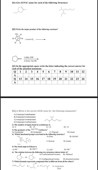 Solved Q1) Give IUPAC name for each of the following | Chegg.com