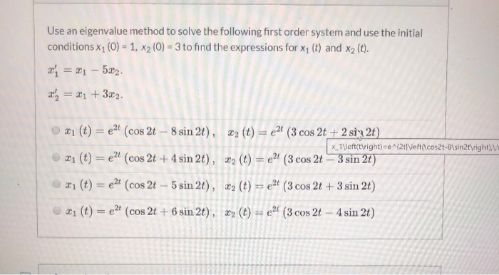 Solved Use an eigenvalue method to solve the following first | Chegg.com