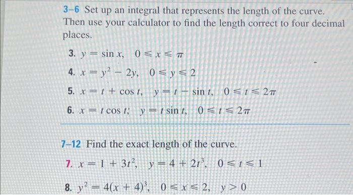 Solved 8. y2=4(x+4)3,0⩽x⩽2,3-6 Set up an integral that | Chegg.com
