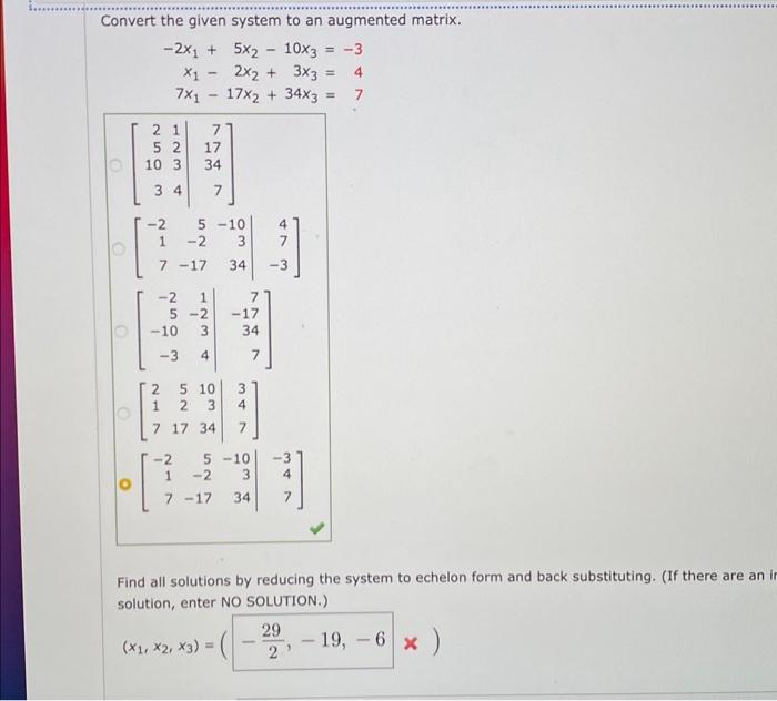 Solved Convert the given system to an augmented matrix. | Chegg.com