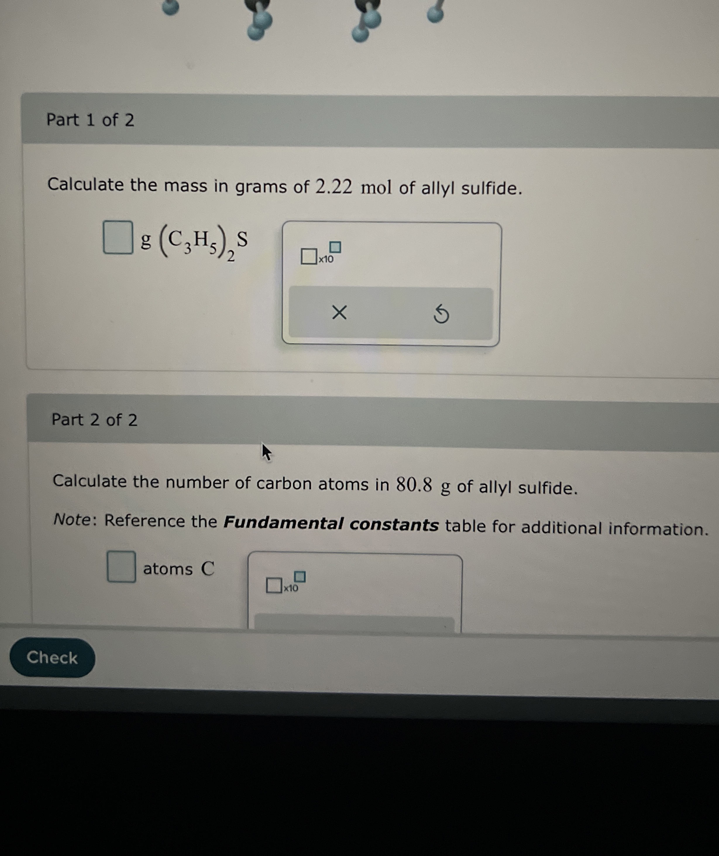 Solved Part 1 ﻿of 2Calculate the mass in grams of 2.22 ﻿mol | Chegg.com