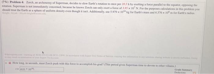 Solved 17\%) Problem 4: Zorch, an archenermy of Superman, | Chegg.com