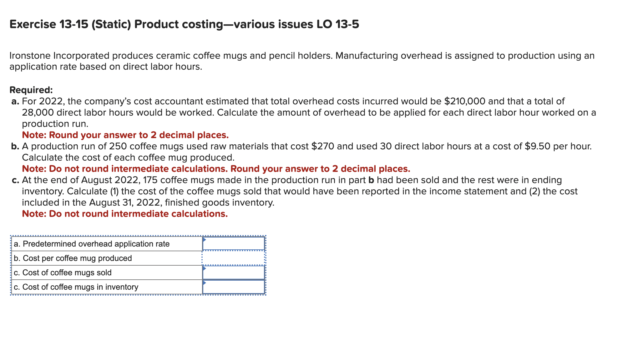 Solved Exercise 13-15 (Static) ﻿Product costing-various | Chegg.com