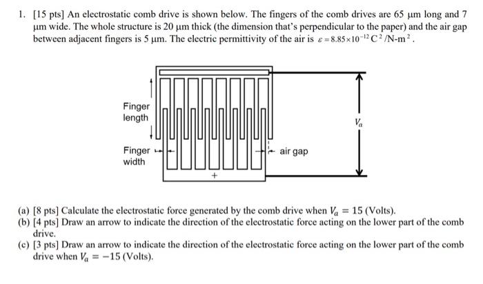 Solved 1 [15pts] An Electrostatic Comb Drive Is Shown