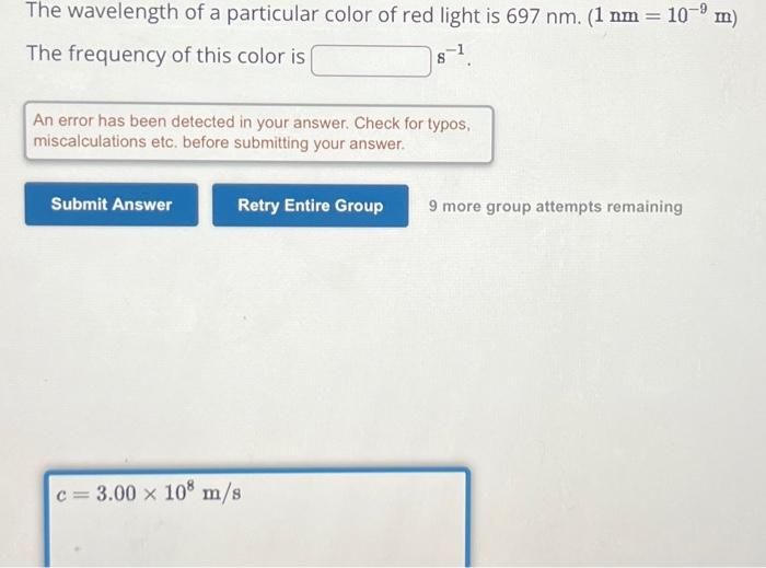Solved The wavelength of a particular color of red light is | Chegg.com