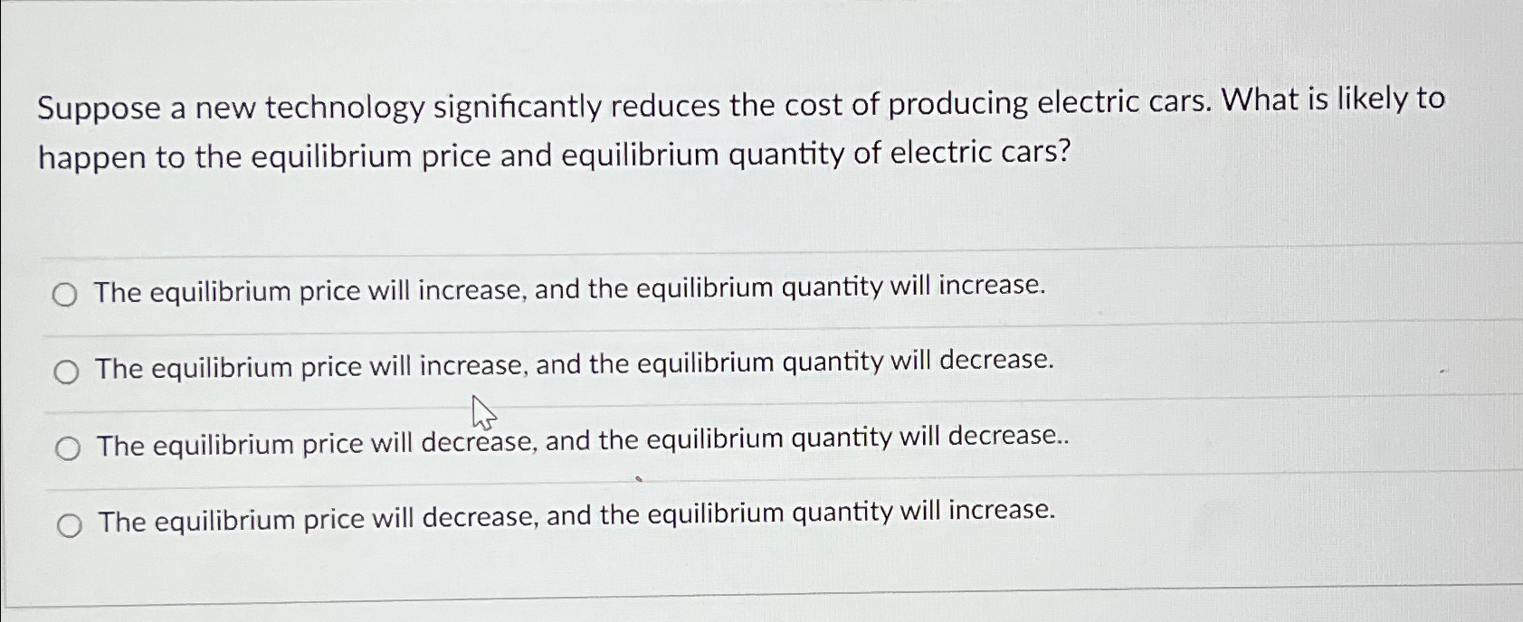 Solved Suppose a new technology significantly reduces the | Chegg.com