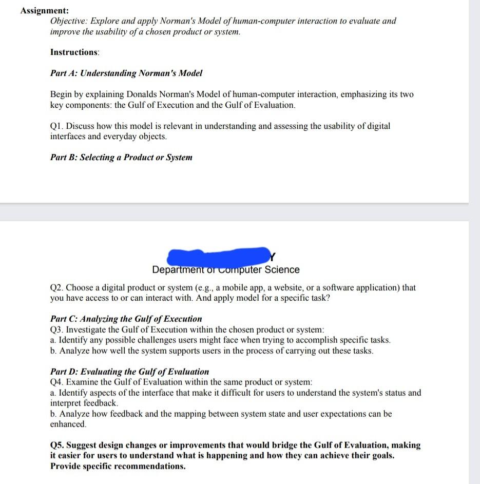 Solved ssignment: Objective: Explore and apply Norman's | Chegg.com