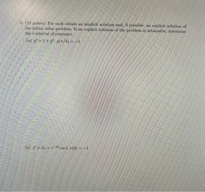 Solved 5. (12 points) For each obtain an implicit solution | Chegg.com