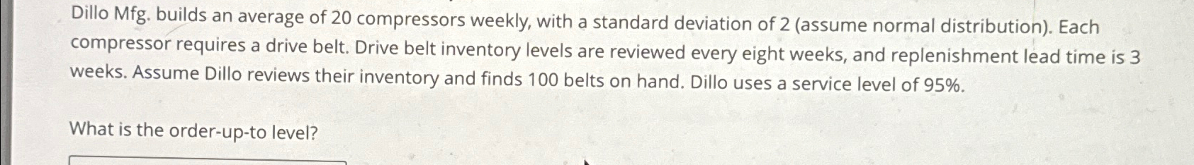 Solved Dillo Mfg. ﻿builds an average of 20 ﻿compressors | Chegg.com