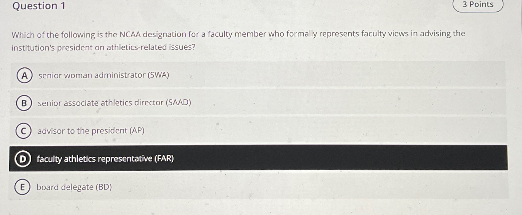 Solved Question 13 ﻿PointsWhich of the following is the NCAA | Chegg.com