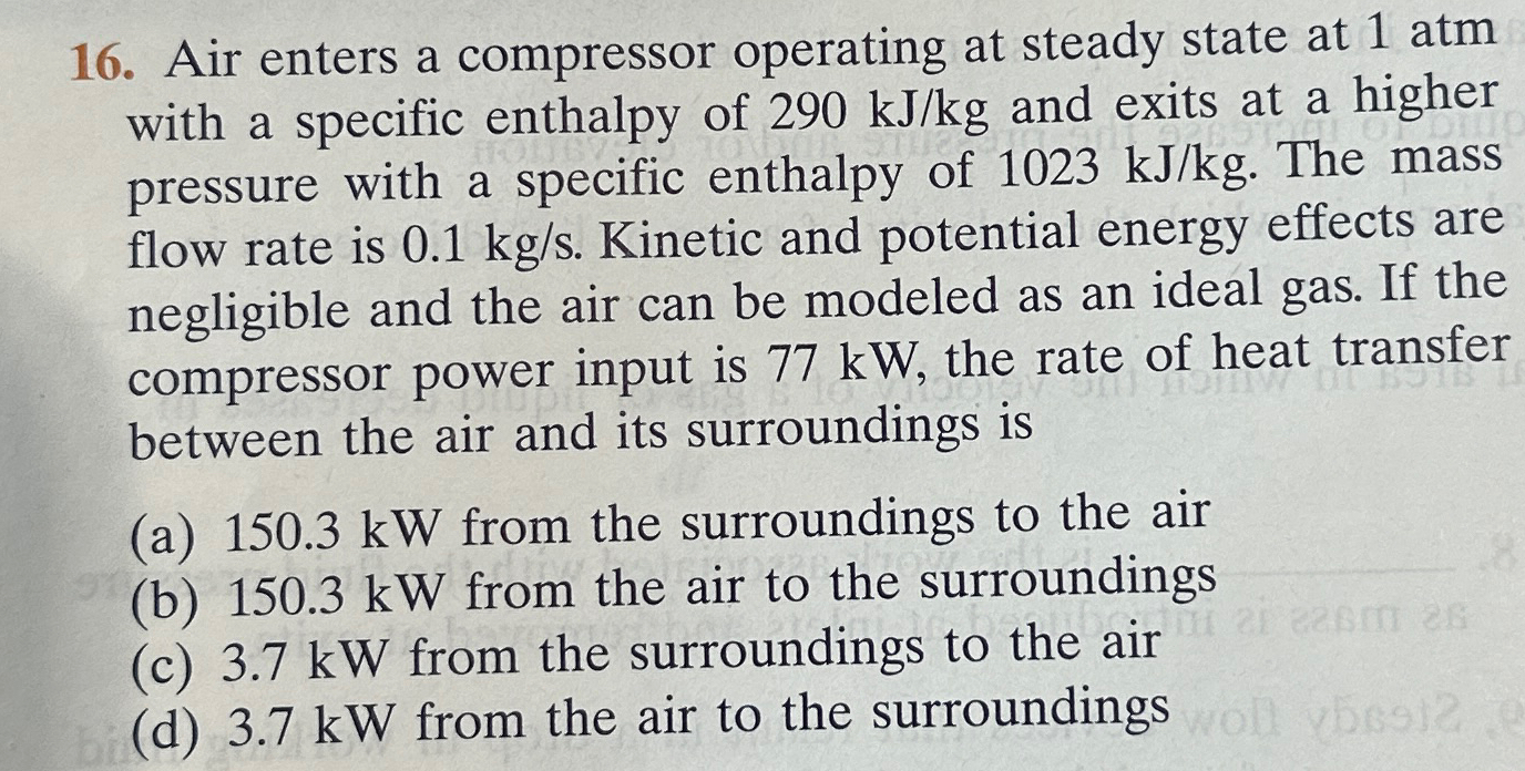 Solved Air enters a compressor operating at steady state at | Chegg.com