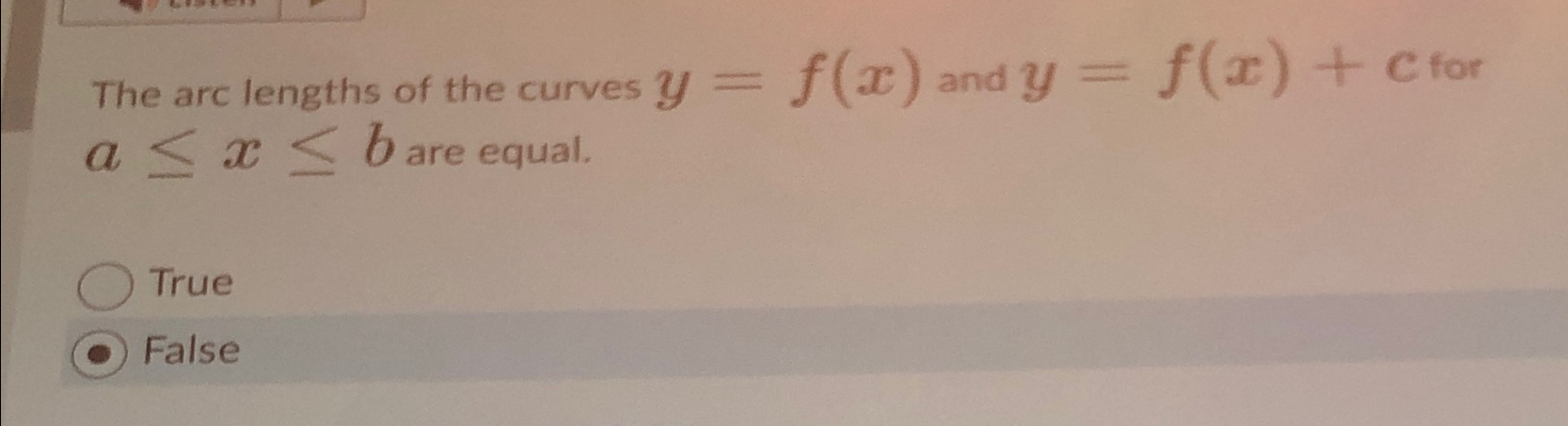 Solved The arc lengths of the curves y=f(x) ﻿and y=f(x)+c | Chegg.com