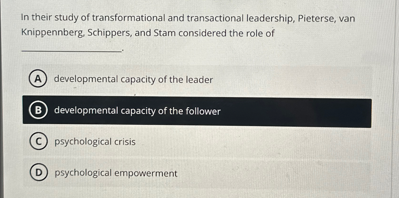 Solved In their study of transformational and transactional | Chegg.com