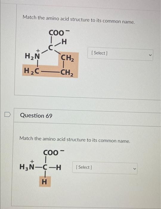 Solved Match the amino acid structure to its common name. | Chegg.com