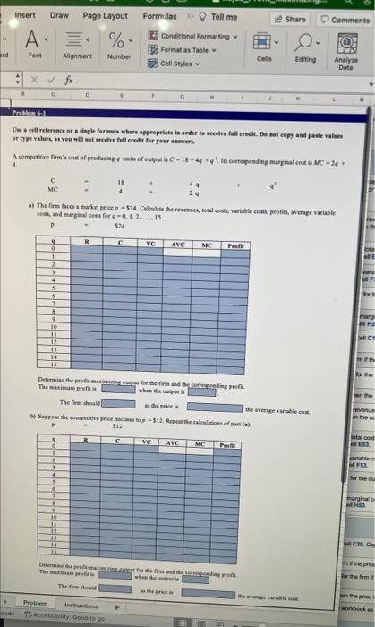 Use a cell reference or a single formula where | Chegg.com