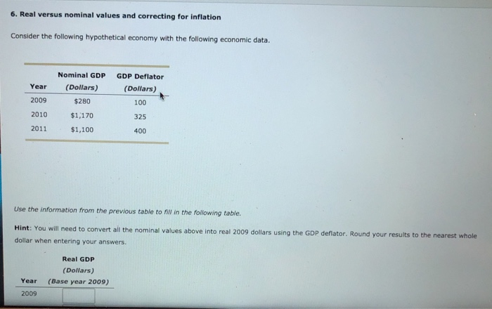 Solved 6. Real versus nominal values and correcting for | Chegg.com Solved 6. Real versus nominal values and correcting for | Chegg.com
