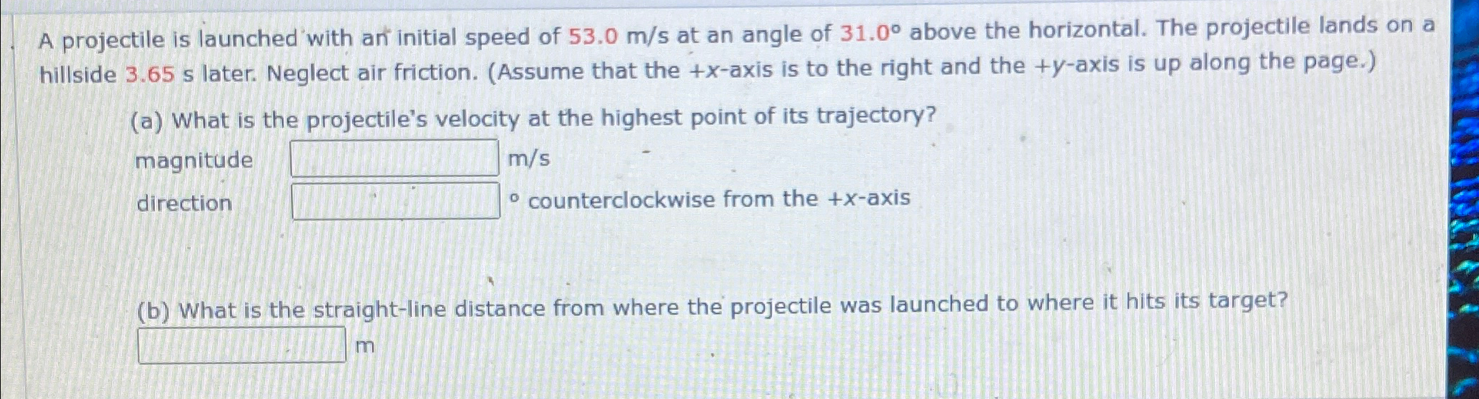 Solved A projectile is launched 'with an initial speed of | Chegg.com