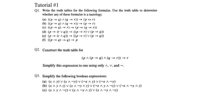 Solved Q1. Write the truth tables for the following | Chegg.com