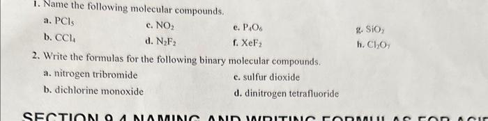 Solved 1. Name the following molecular compounds. a. PCl5 c. | Chegg.com