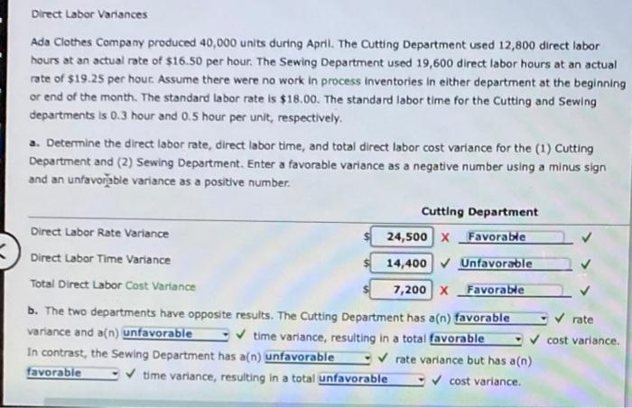 Solved Direct Labor Variances Ada Clothes Company produced | Chegg.com