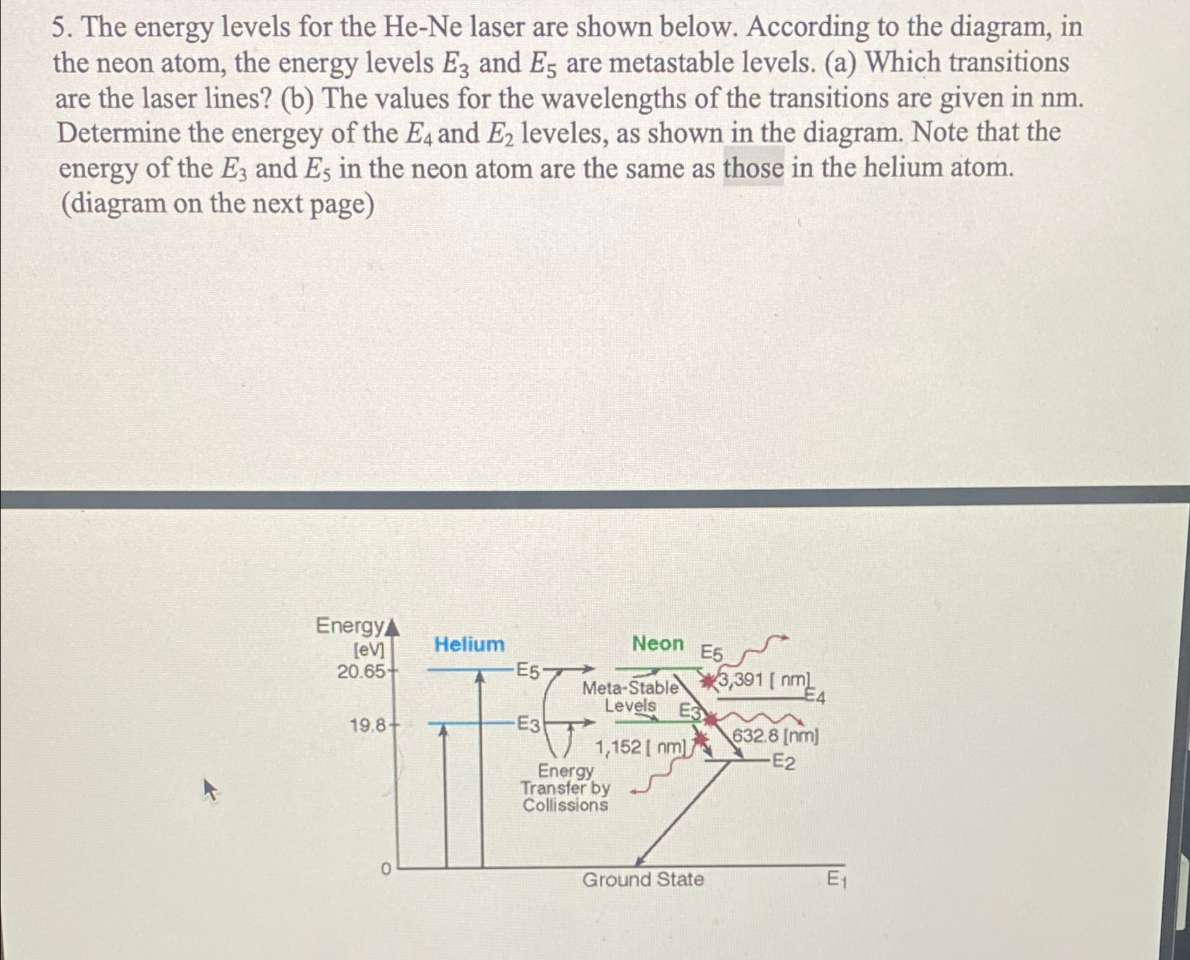 Solved The energy levels for the He-Ne ﻿laser are shown | Chegg.com