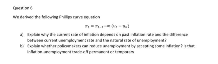 Solved We derived the following Phillips curve equation | Chegg.com