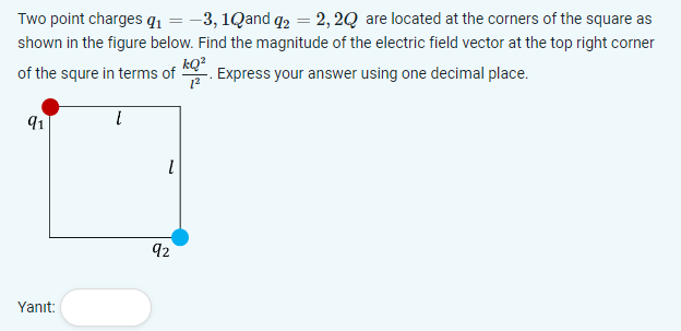 Solved Two point charges q1=-3,1Q ﻿and q2=2,2Q ﻿are located | Chegg.com