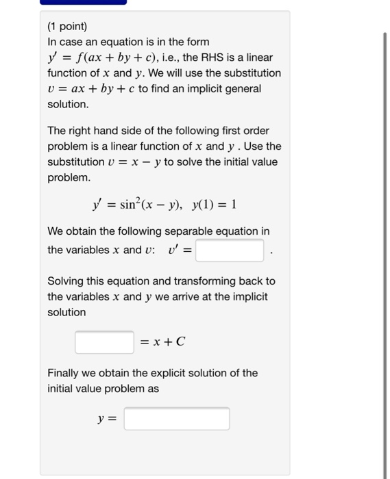 Solved (1 point) In case an equation is in the form y = f(ax | Chegg.com