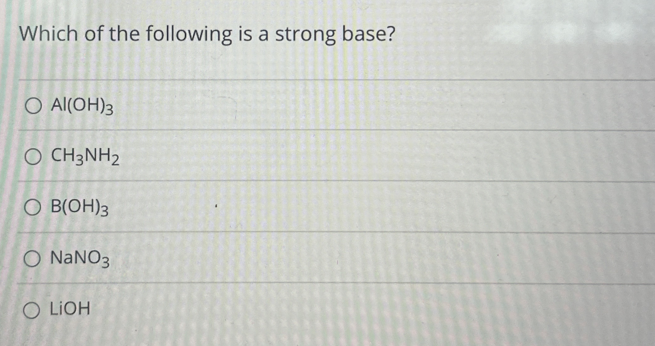 Solved Which of the following is a strong | Chegg.com