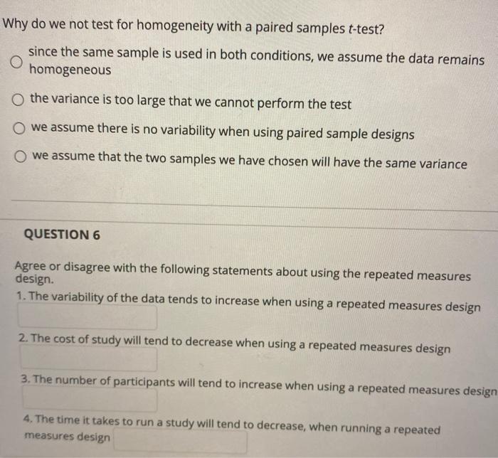 Solved Why do we not test for homogeneity with a paired | Chegg.com