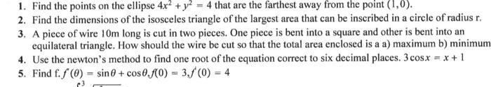 Solved 1. Find the points on the ellipse 4x2 + y2 = 4 that | Chegg.com